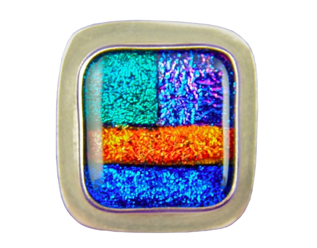 Dichroic Glass & Silver Pin AND Pendant Green Pink Orange Blue ...