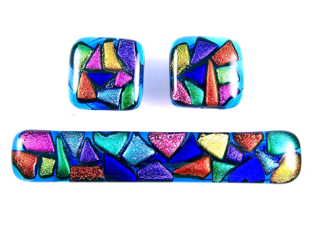 Dichroic Glass Knobs Abstract Mosaic Stained Glass Cabinet or Drawer Pull Handle 1 / 25mm ...