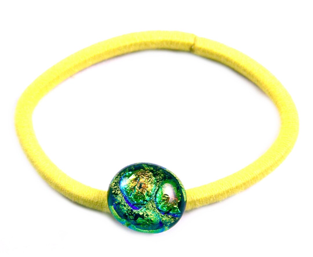 Dichroic Glass Ponytail Holder Rubber Band - Bright Lemon Yellow Lime ...
