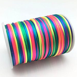 Cord - 1 Yard / 36" - Rainbow Bright Satin - Pink Blue Yellow Green ...