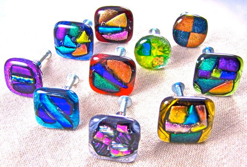 Dichroic Glass Knobs Drawer Pull Cabinet Handle Abstract - Etsy