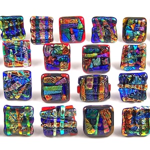 Dichroic Glass Knobs - Drawer Pull Cabinet Handle - Abstract Mosaic 1" / 25mm - Silver Blue Gold ...