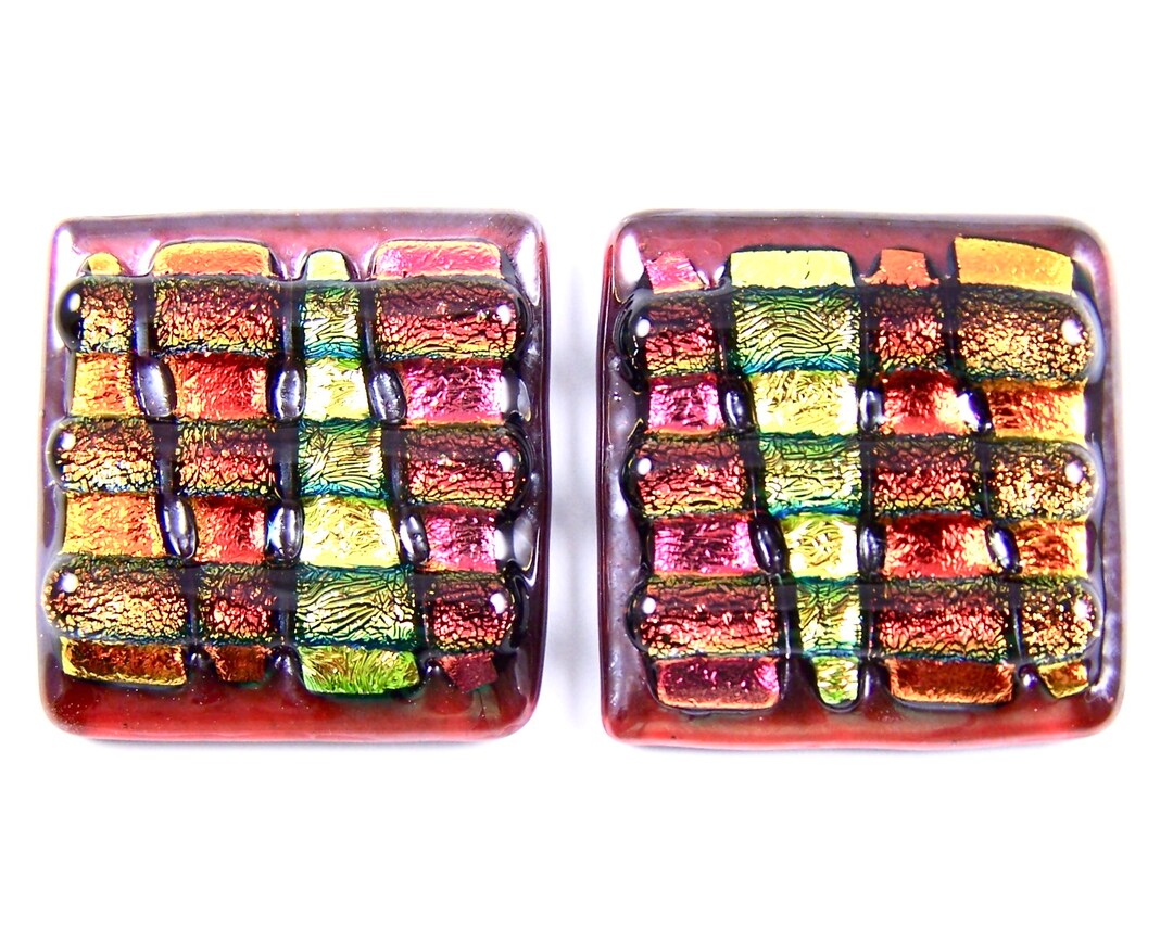 Dichroic Glass Knob Drawer Pull Handle Kitchen Bath Chunky Stripes Gold Copper Orange Rust Red ...