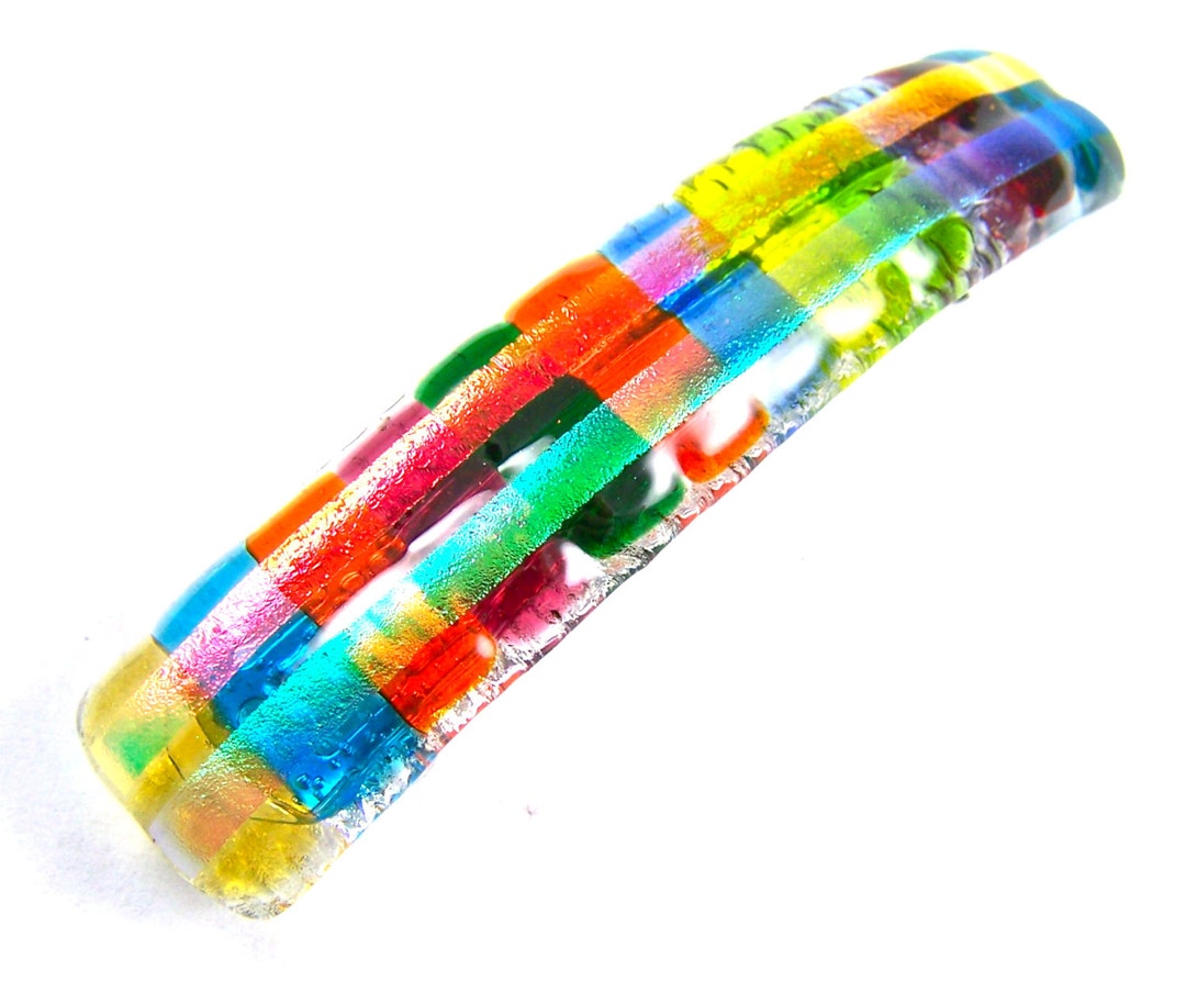 Dichroic Glass Barrette Rainbow Striped Red Green Emerald Orange Copper ...
