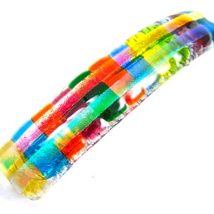 Dichroic Glass Barrette Rainbow Striped Red Green Emerald Orange Copper ...
