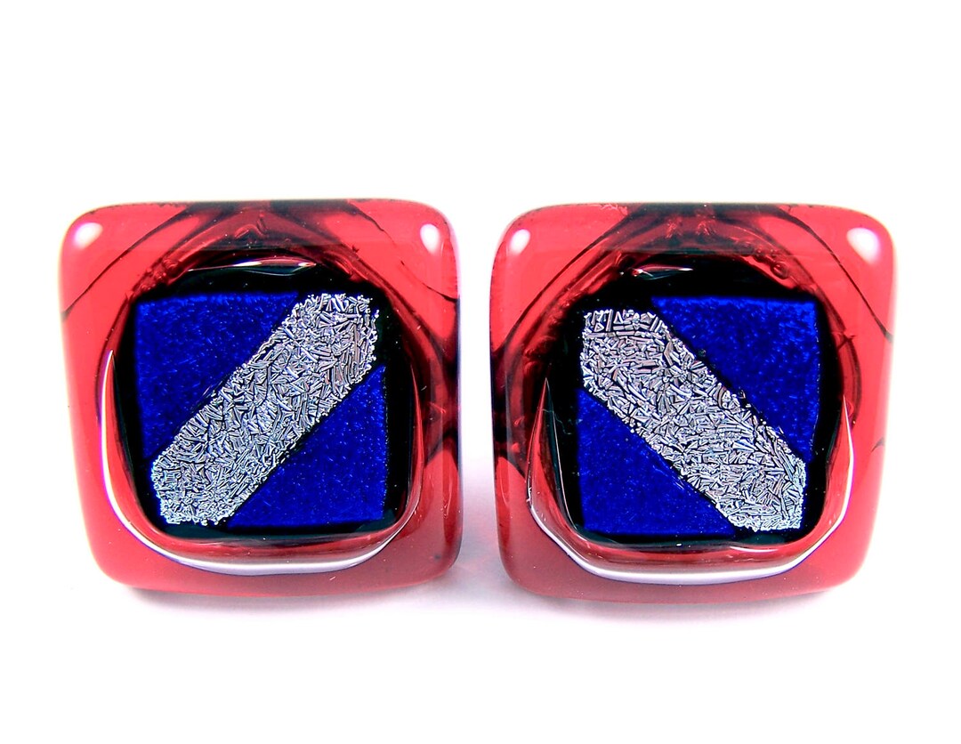 Dichroic Glass Knobs Set of 2 Drawer Pull Handle Kitchen Bath Nautical Sea Theme Red Silver ...