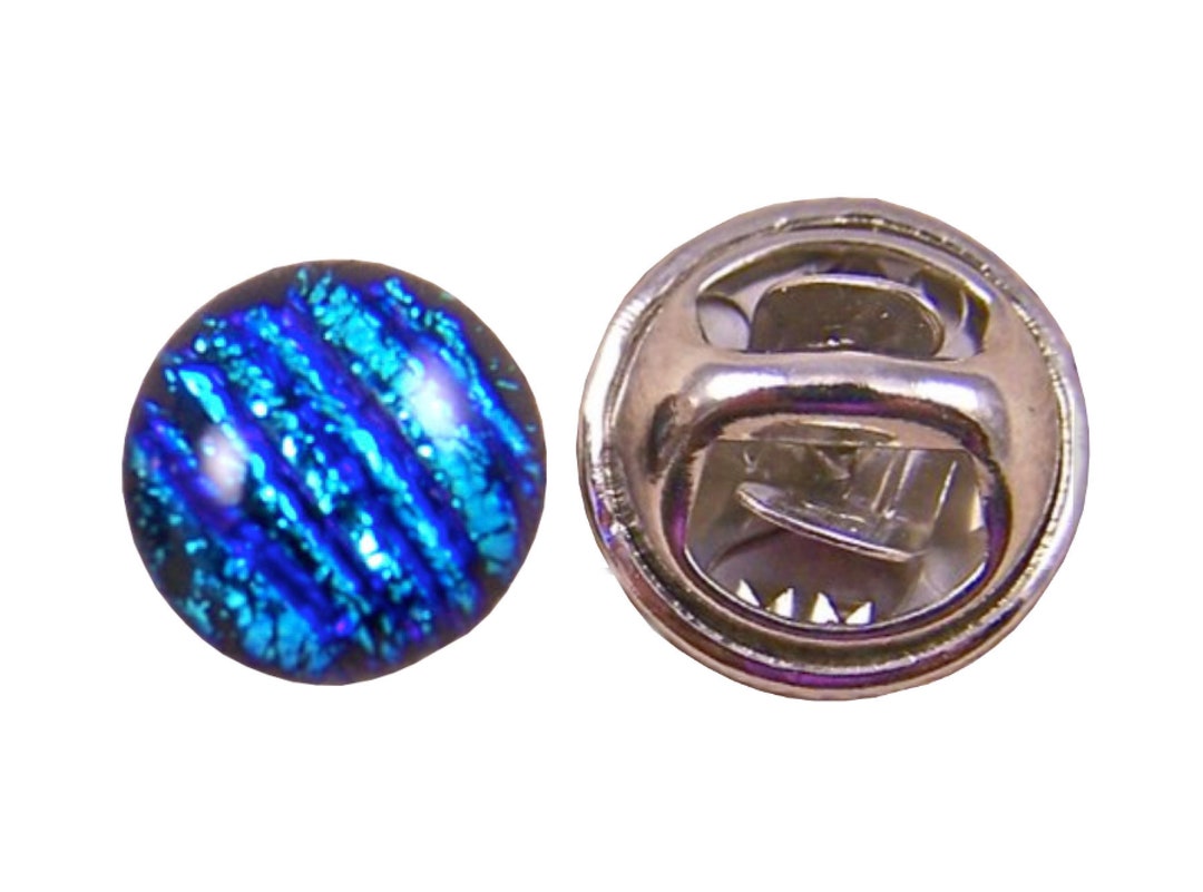 Tie Tack Dichroic Glass Flair Pin Blue Cyan Cobalt Reed Stripes Round ...