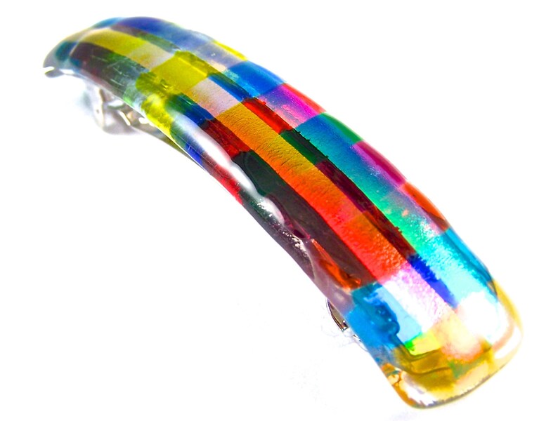 Dichroic Glass Barrette Rainbow Striped Red Green Emerald - Etsy