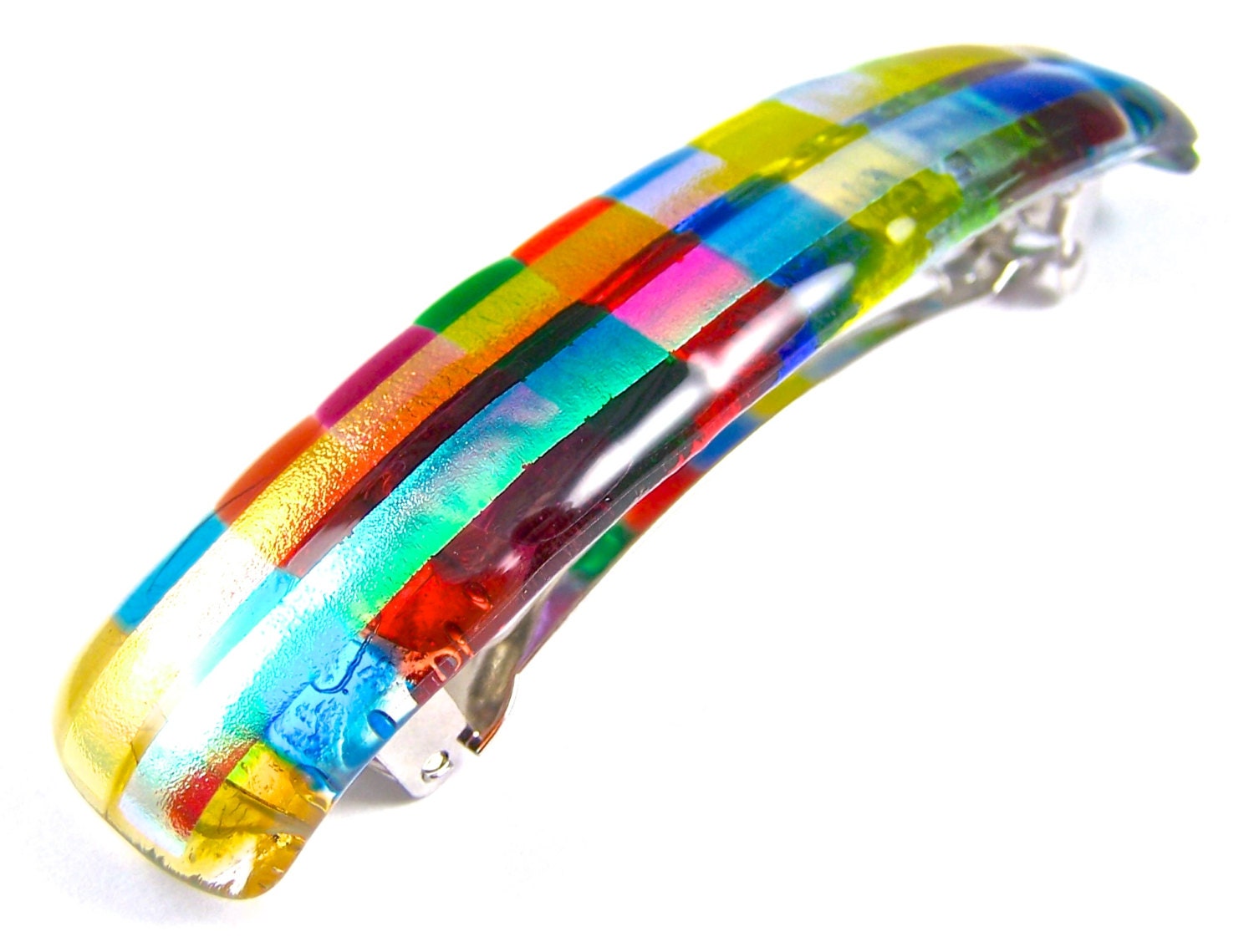 Dichroic Glass Barrette Rainbow Striped Red Green Emerald | Etsy