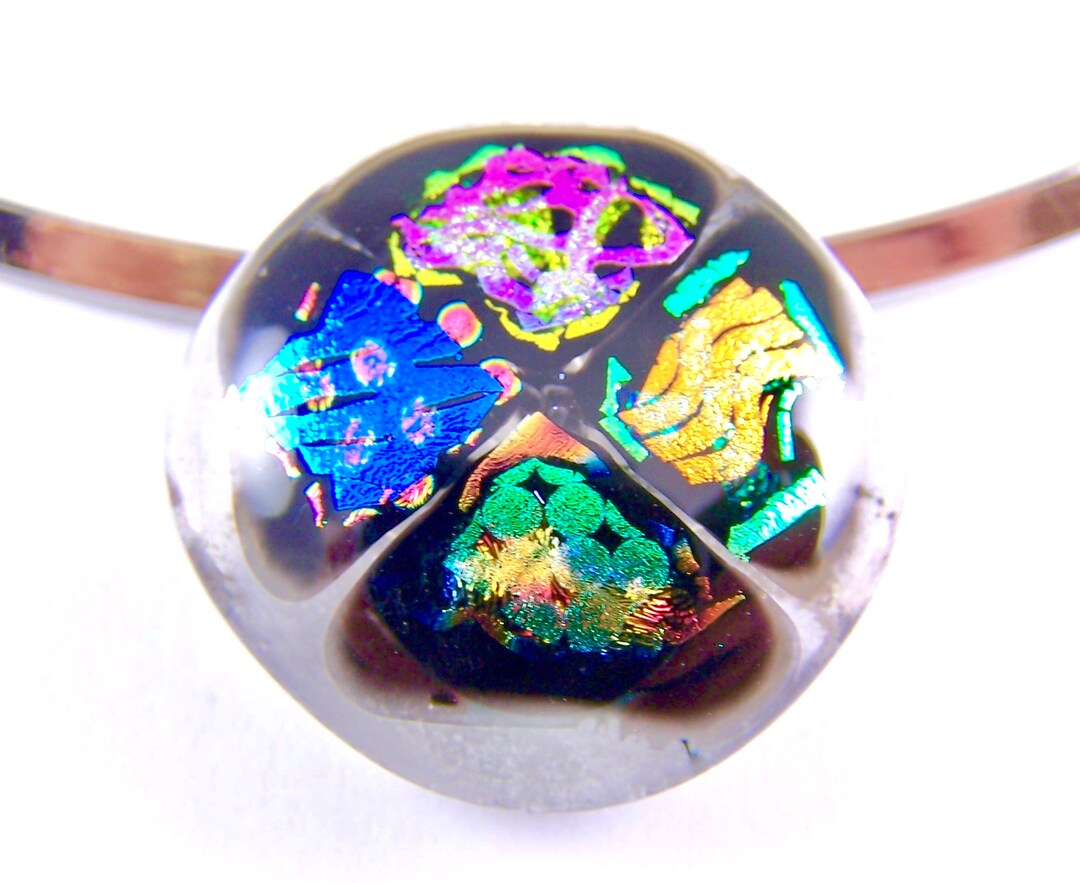 Dichroic Glass Hologram Pin AND Pendant - Clear Green Pink Blue Gold ...