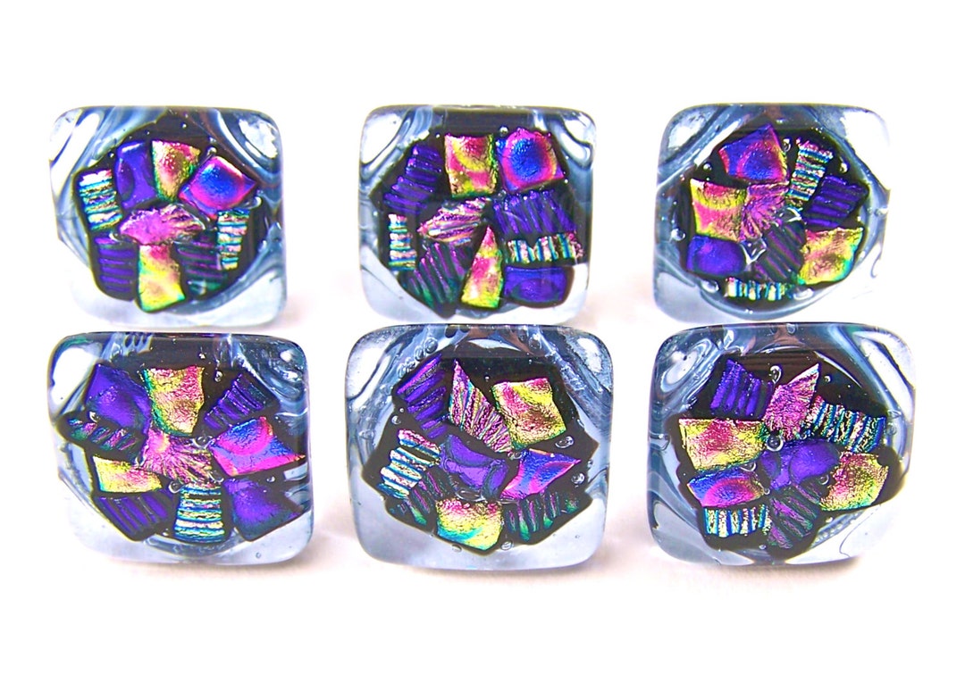 Dichroic Glass Knobs Cabinet or Drawer Pull Handle 1 / 25mm Mosaic Shard Pink Magenta Fuchsia ...