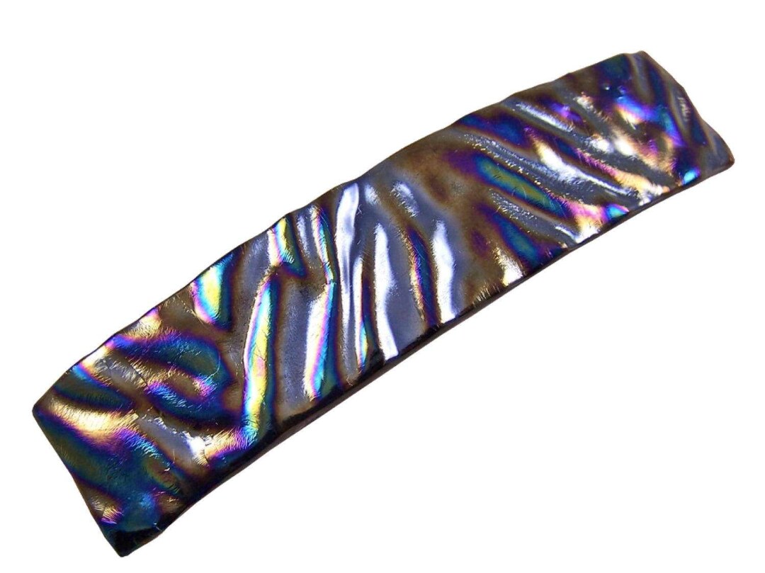 Tiffany Glass Barrette - Iridescent Metallic Pewter Black Wavy Ripple ...