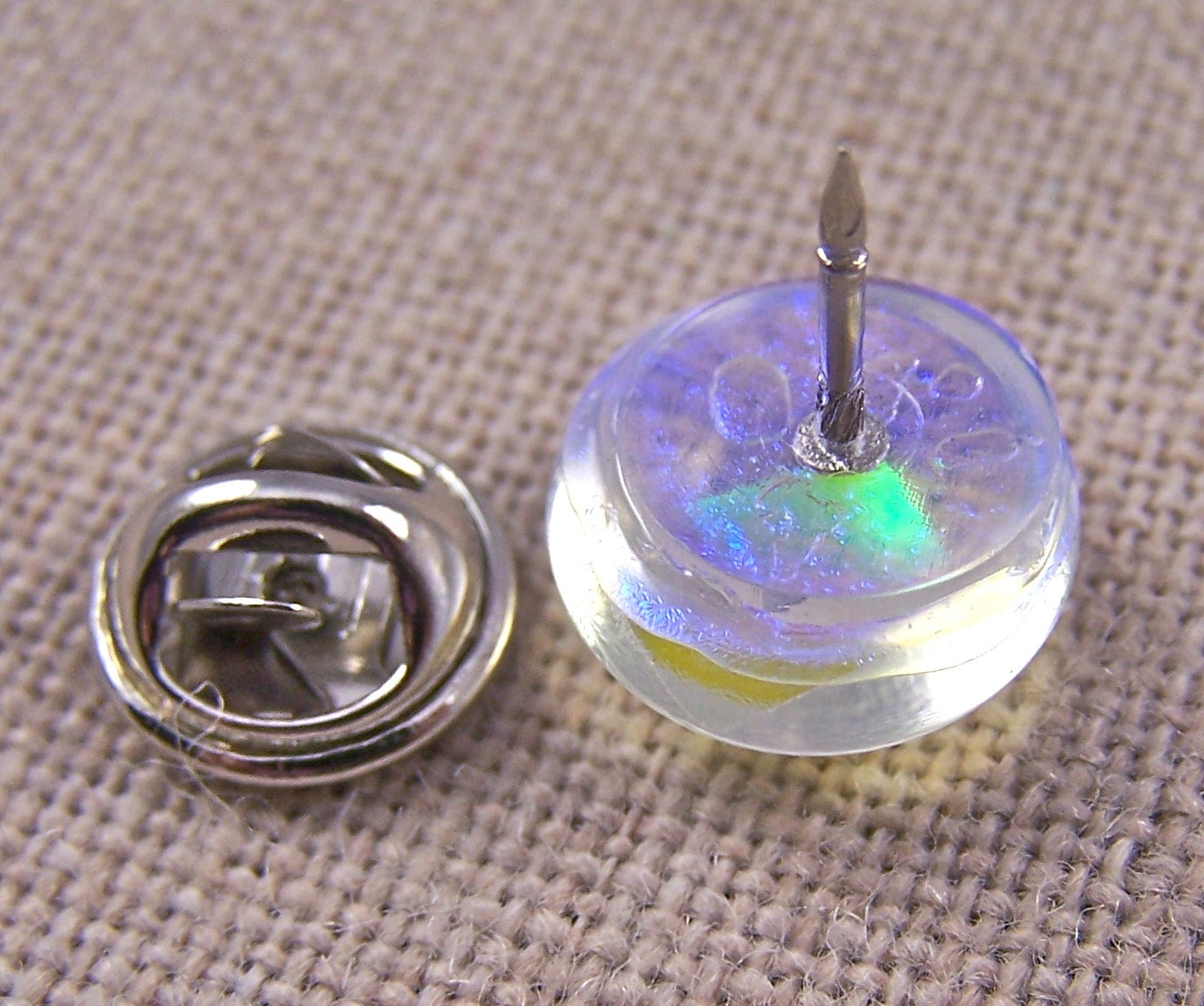 Tie Tack Dichroic Fused Glass 1/2 Blue Ice Clear - Etsy