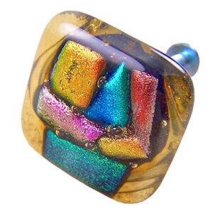 Dichroic Drawer Pull Handle 4 Center Abstract Mosaic Dichroic Glass Cabinet Knob Cobalt Blue ...