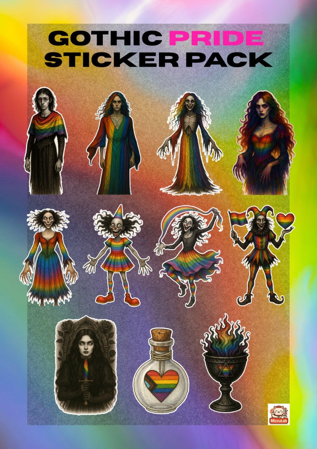 Rainbow Witch PNG Bundle, Gothic Pride LGBTQ Sticker Book, Halloween ...