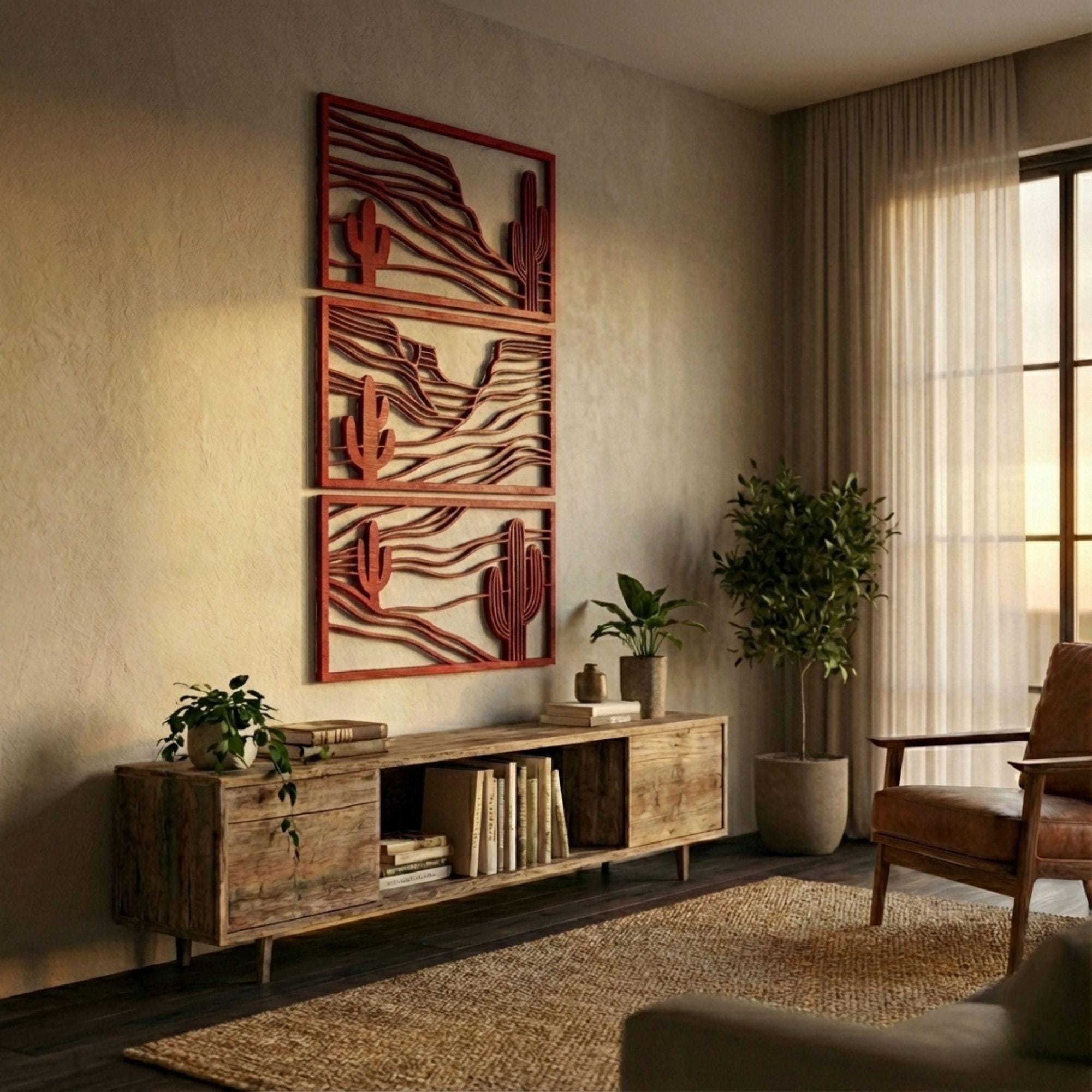 Desert Mountain Wood Wall Art Set of 3 | Large Nature Landscape ...