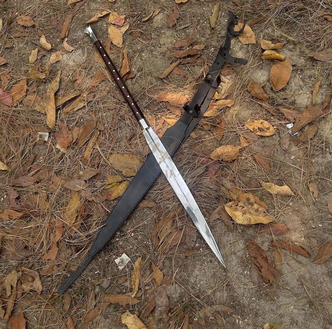 Hand-forged Carbon Steel Viking Spear: Rosewood Handle, Leather Sheath ...