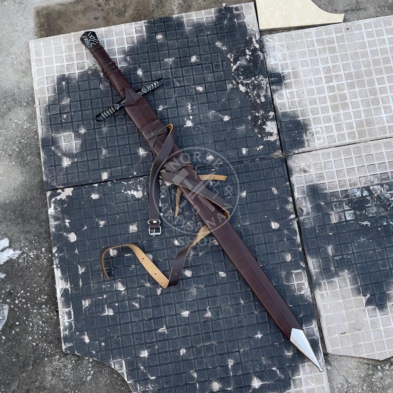 Hand-forged Carbon Steel Viking Longsword: Leather Scabbard, Cosplay ...