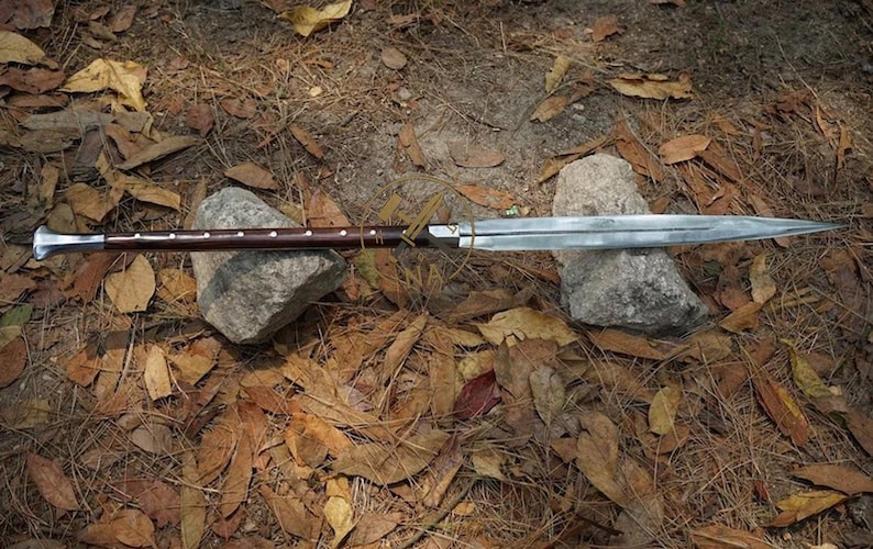 Hand-forged Carbon Steel Viking Spear: Rosewood Handle, Leather Sheath ...