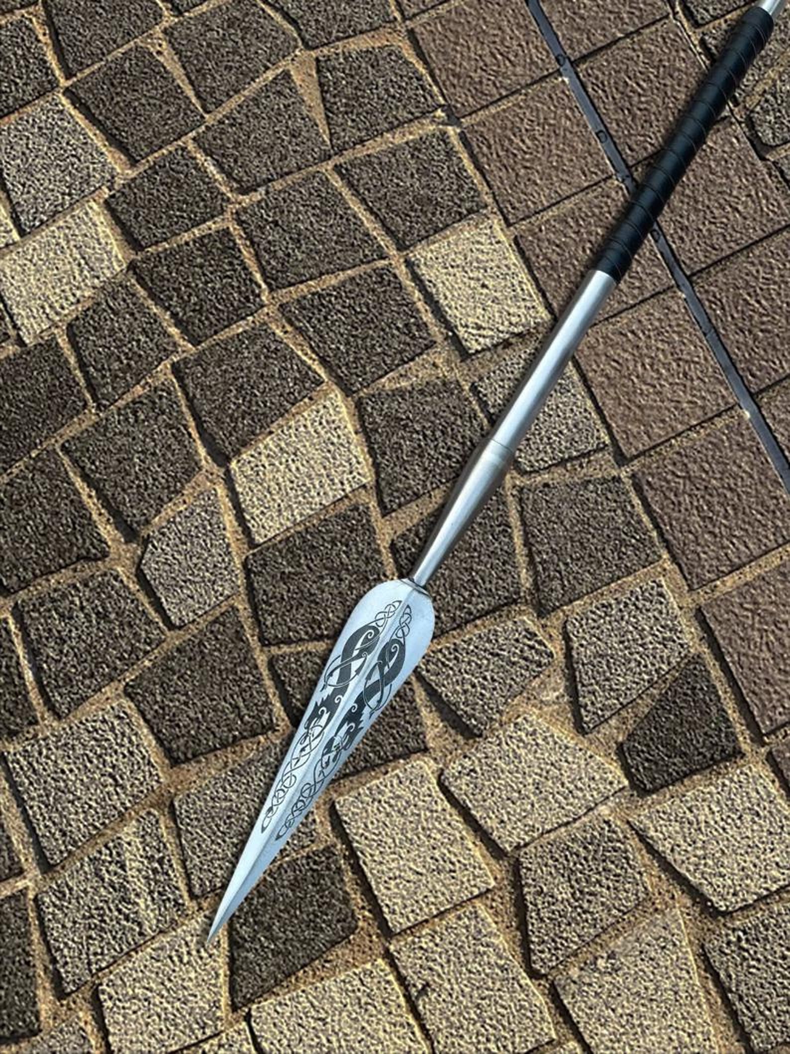 Hand-forged Viking Spear: Etched Stainless Steel Blade, 84" Display ...