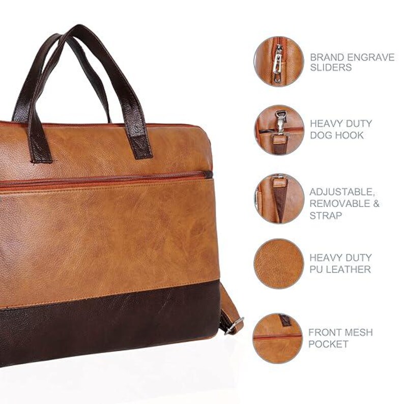HAUCHKAUCH Men's and Women's Vegan Leather 16.5 Inches Laptop Messenger ...