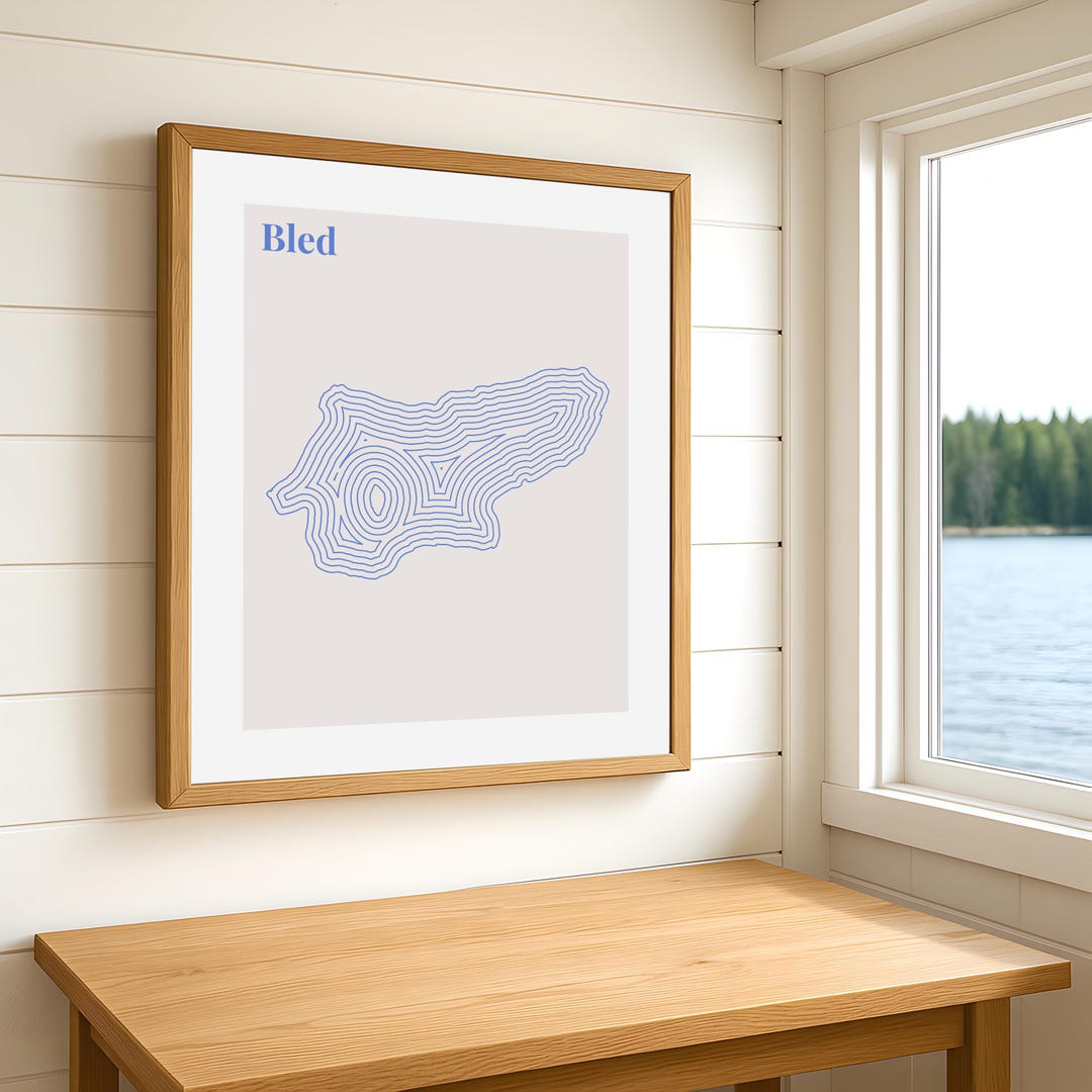 Lake Bled Minimalist Contour Map Art Print: Slovenia, Europe - Etsy