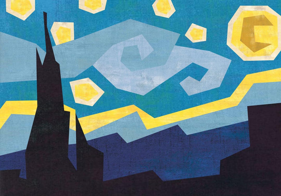 Geometric Starry Night Painting Quilt Block / FPP Template / 20" X 14 ...