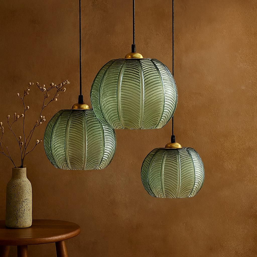 Fluted Glass Pendant Light, Clear Glass Ceiling Fixture, Vintage Style ...