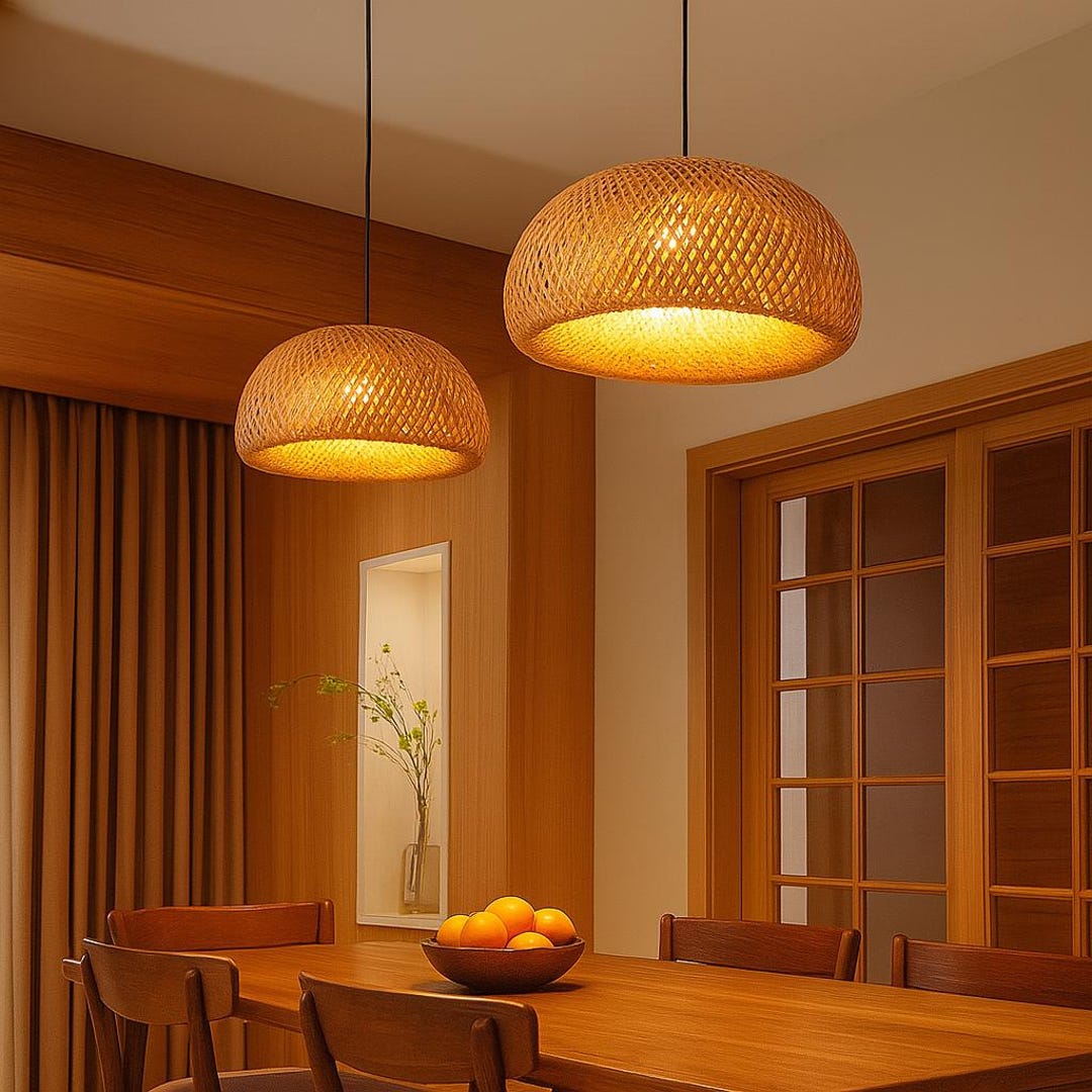 Rattan Pendant Light, Eco-friendly Fish Trap Lamp, Natural Woven Shade ...