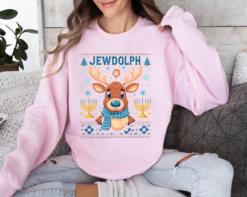Jewdolph Hanukkah Sweatshirt, Funny Reindeer Hanukkah Sweat, Hannukah ...