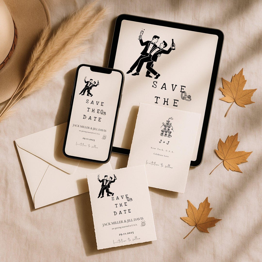 LGBTQ Save the Date Template – Minimalist Wedding Invitation, Editable ...