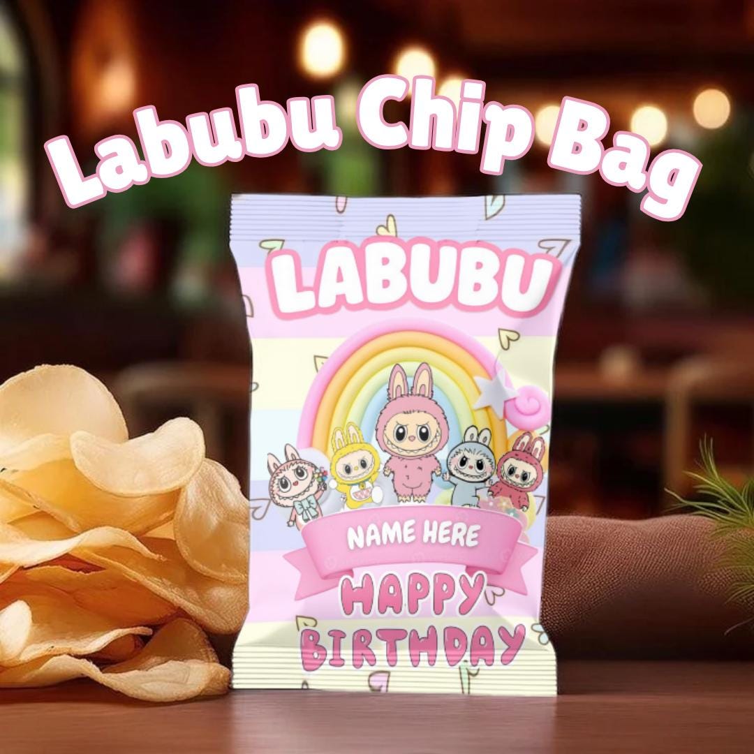 Labubu Birthday Chip Bag Template: Editable Party Favor (digital ...
