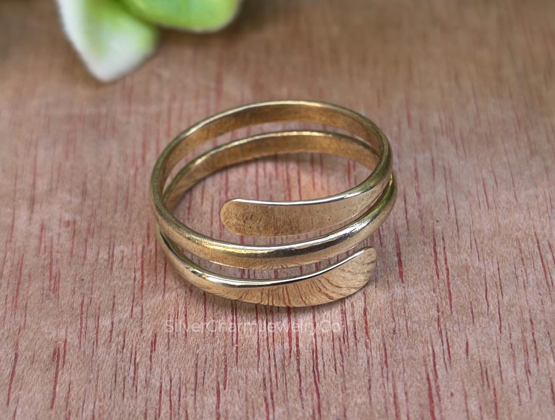 Spiral Solid Brass Ring: Adjustable Boho Statement Jewelry - Etsy