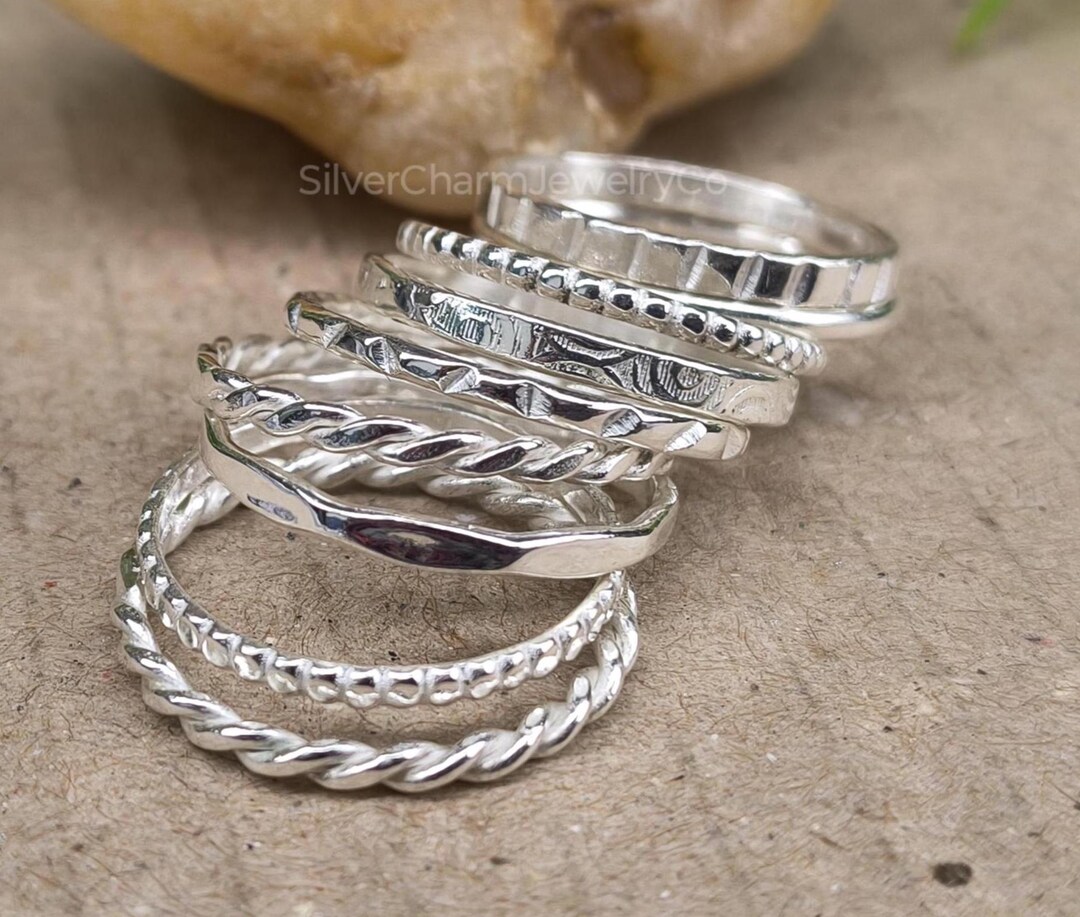 Solid 925 Sterling Silver Stacking Rings Set of 9 Rings - Handmade ...