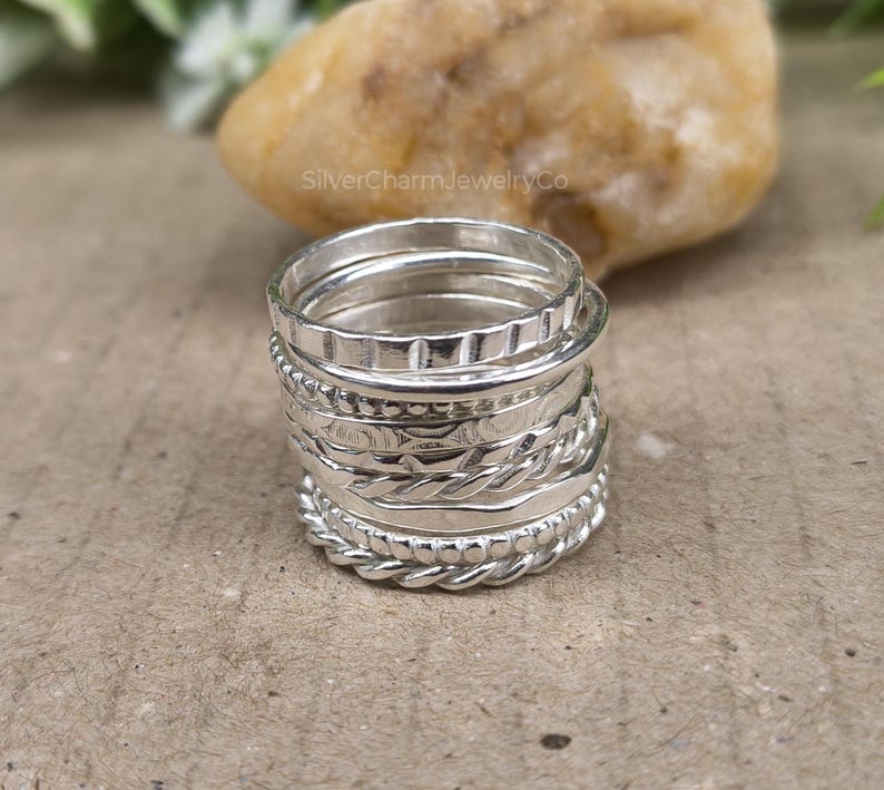 Solid 925 Sterling Silver Stacking Rings Set of 9 Rings - Handmade ...