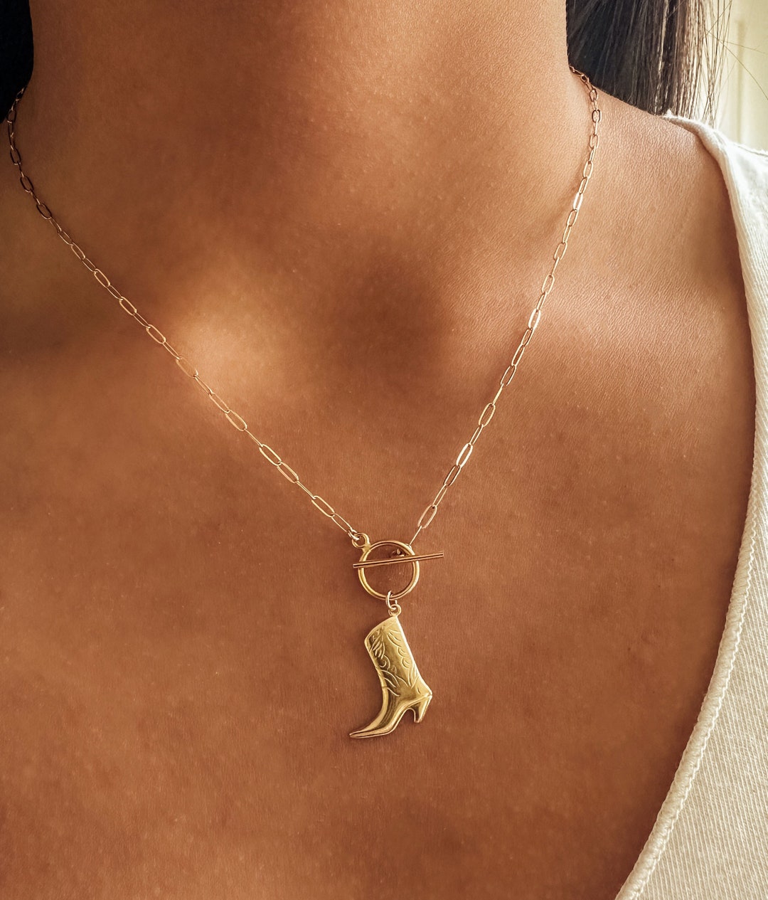 Cowgirl Boot Necklace- Gold Toggle Necklace- Cowgirl Aesthetic- Gold ...