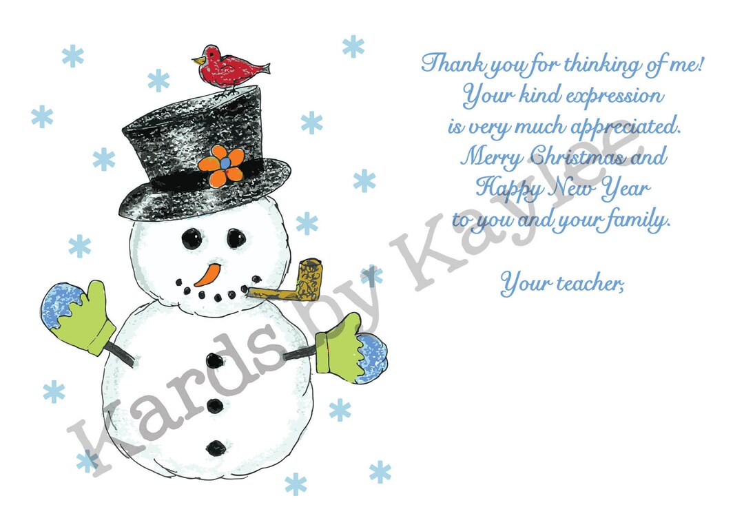 Teacher Thank You Card for Christmas Gifts Received - Etsy