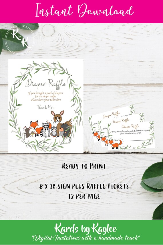 Woodland Baby Shower Diaper Raffle Bundle - Instant Download Printable ...