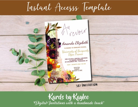 Going Away Party Invitation - Sunflower Burgundy Paris College Send Off ...