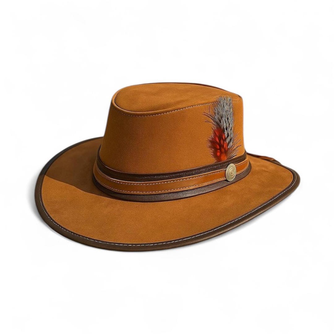 Brown Rustique Leather Cowboy Hat: Western Wide Brim Victorian Costume ...