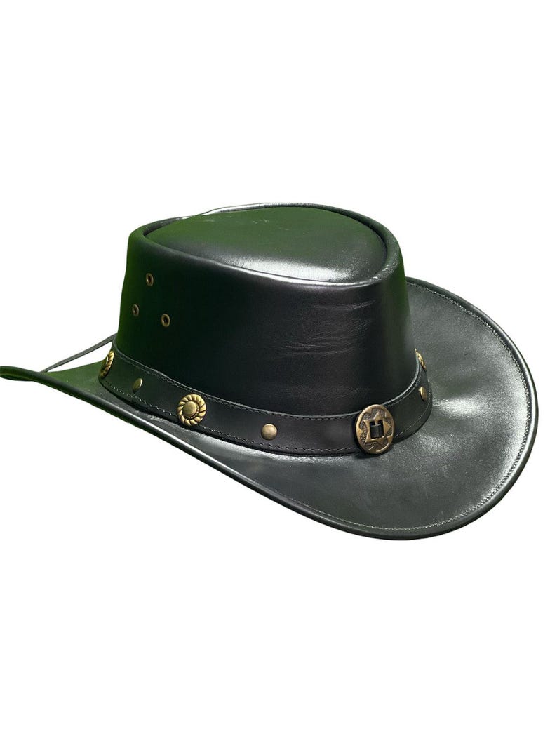 Handmade Black Leather Cowboy Hat Unisex Western Victorian Style - Etsy