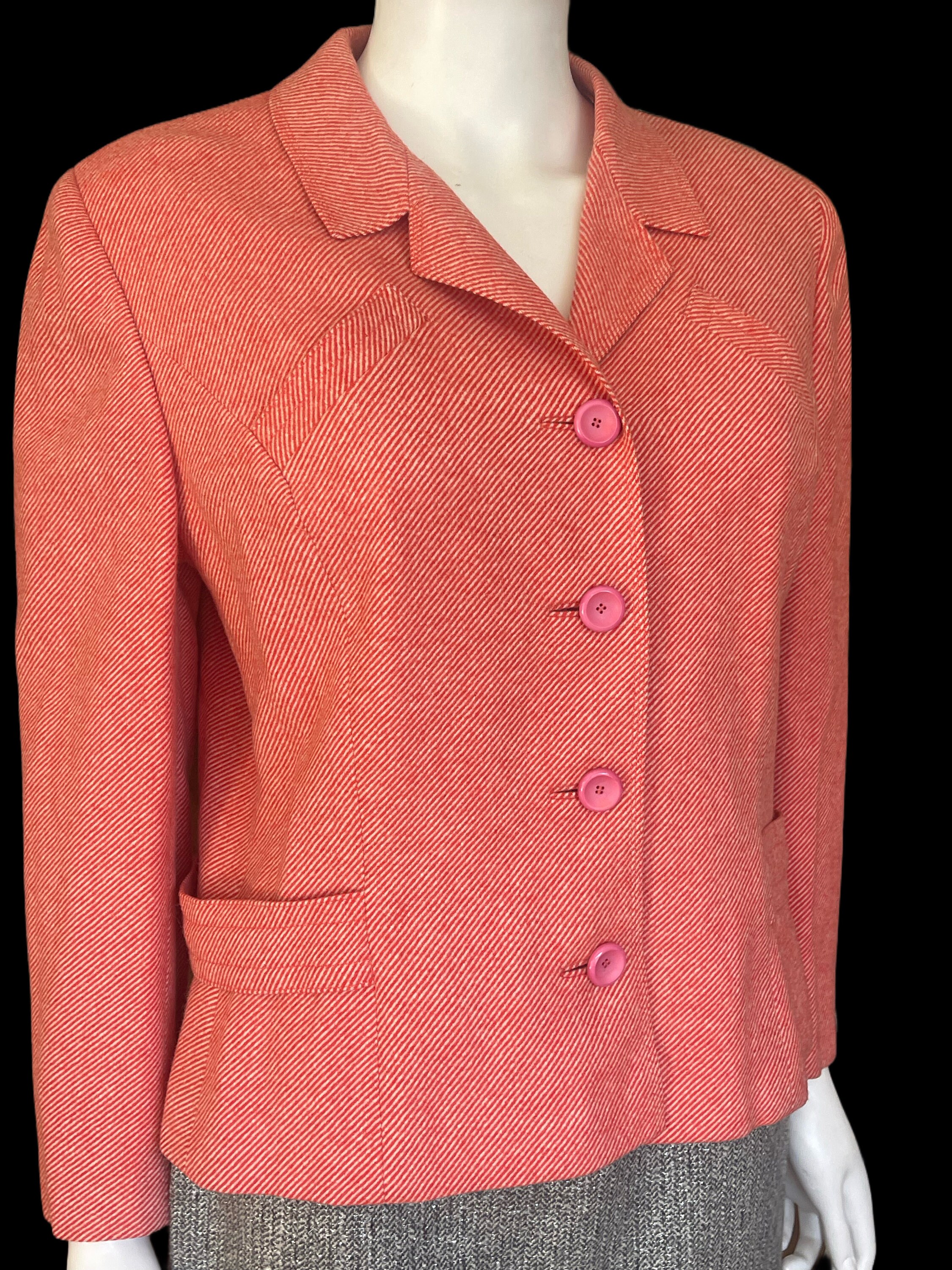 Mid Century Davidow Coral Red and Pink Striped Wool Box Jacket - Etsy