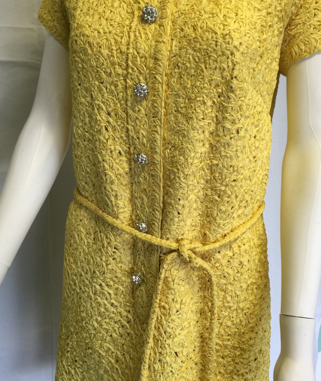 Vintage Lemon Meringue Silk Ribbon Dress With Mink Cuffed Box Jacket ...