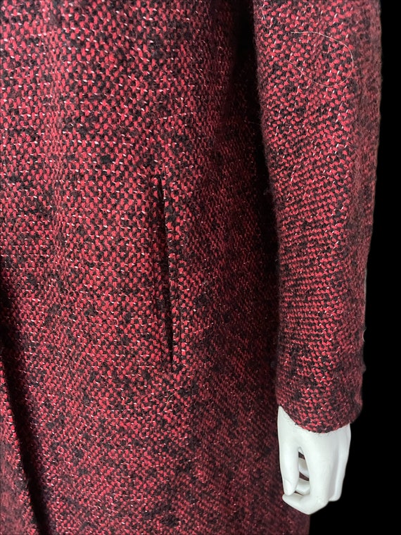 Mid Century Black and Red Nubby Wool and Silk Coat - Gem