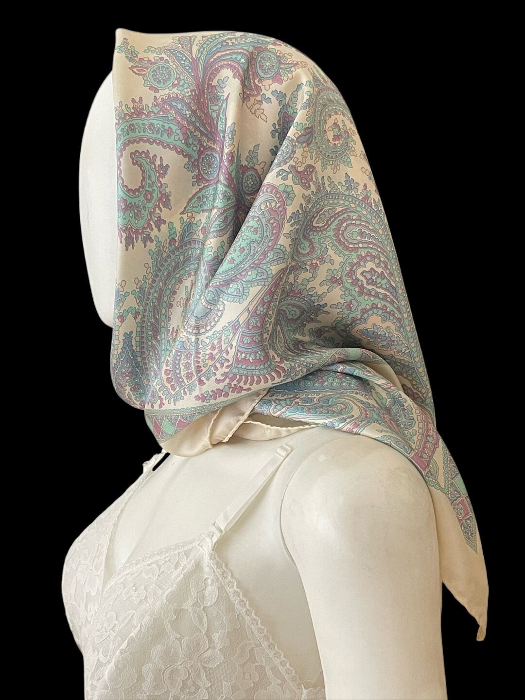 Vintage Silk Scarf Paisley Design Hand Rolled - Etsy