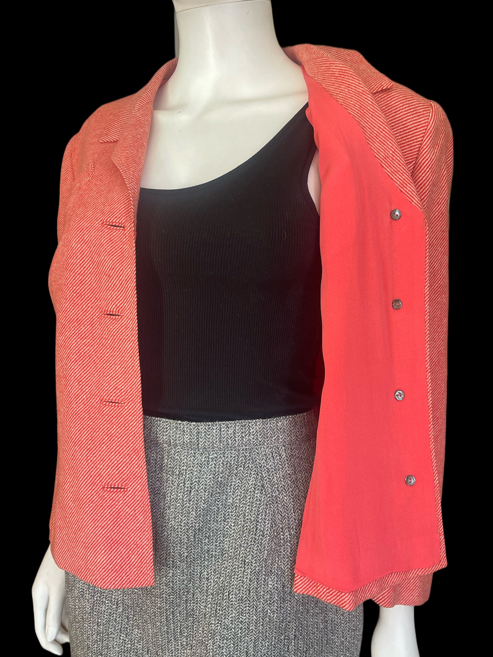 Mid Century Davidow Coral Red and Pink Striped Wool Box Jacket - Etsy