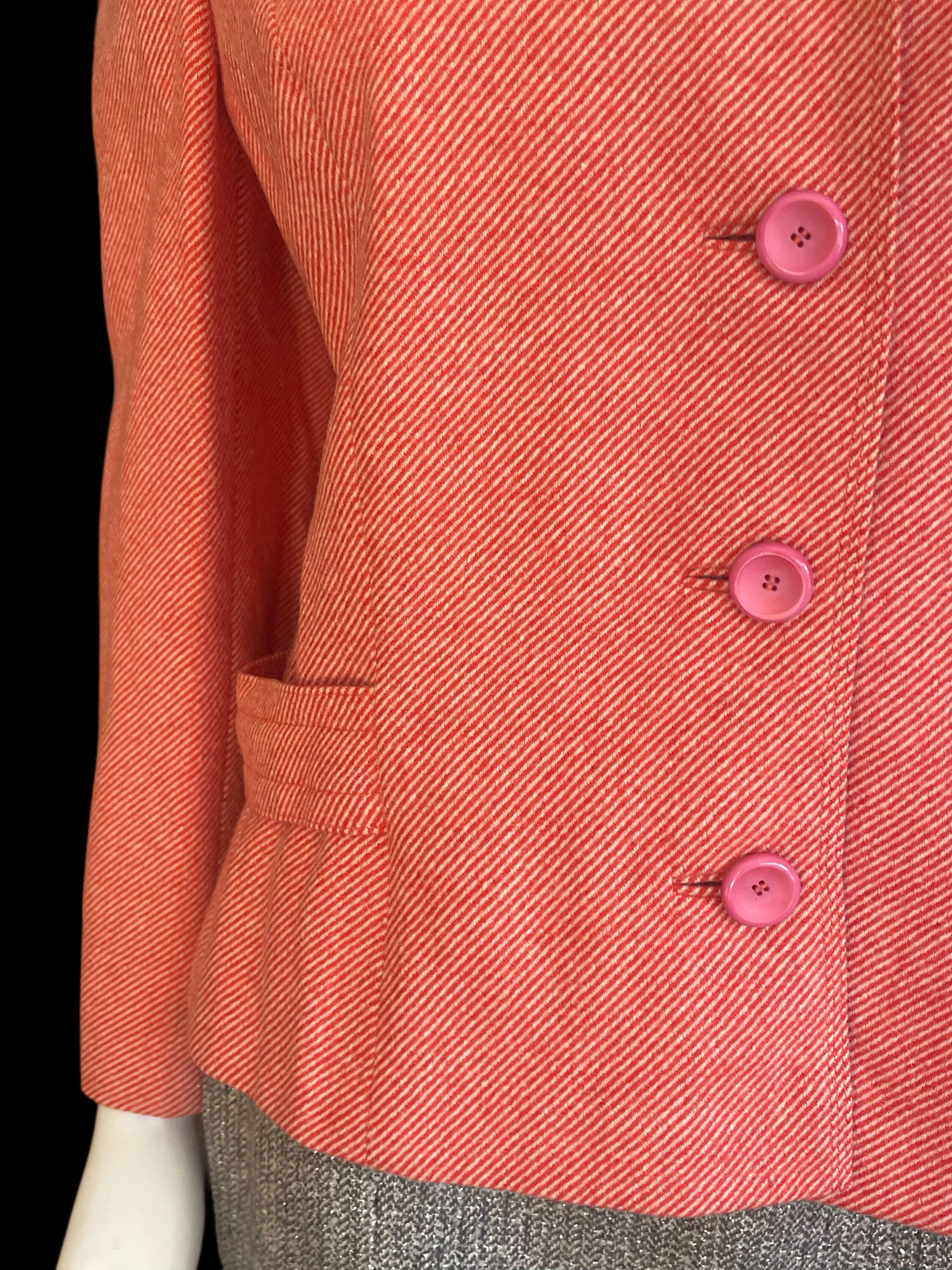 Mid Century Davidow Coral Red and Pink Striped Wool Box Jacket - Etsy
