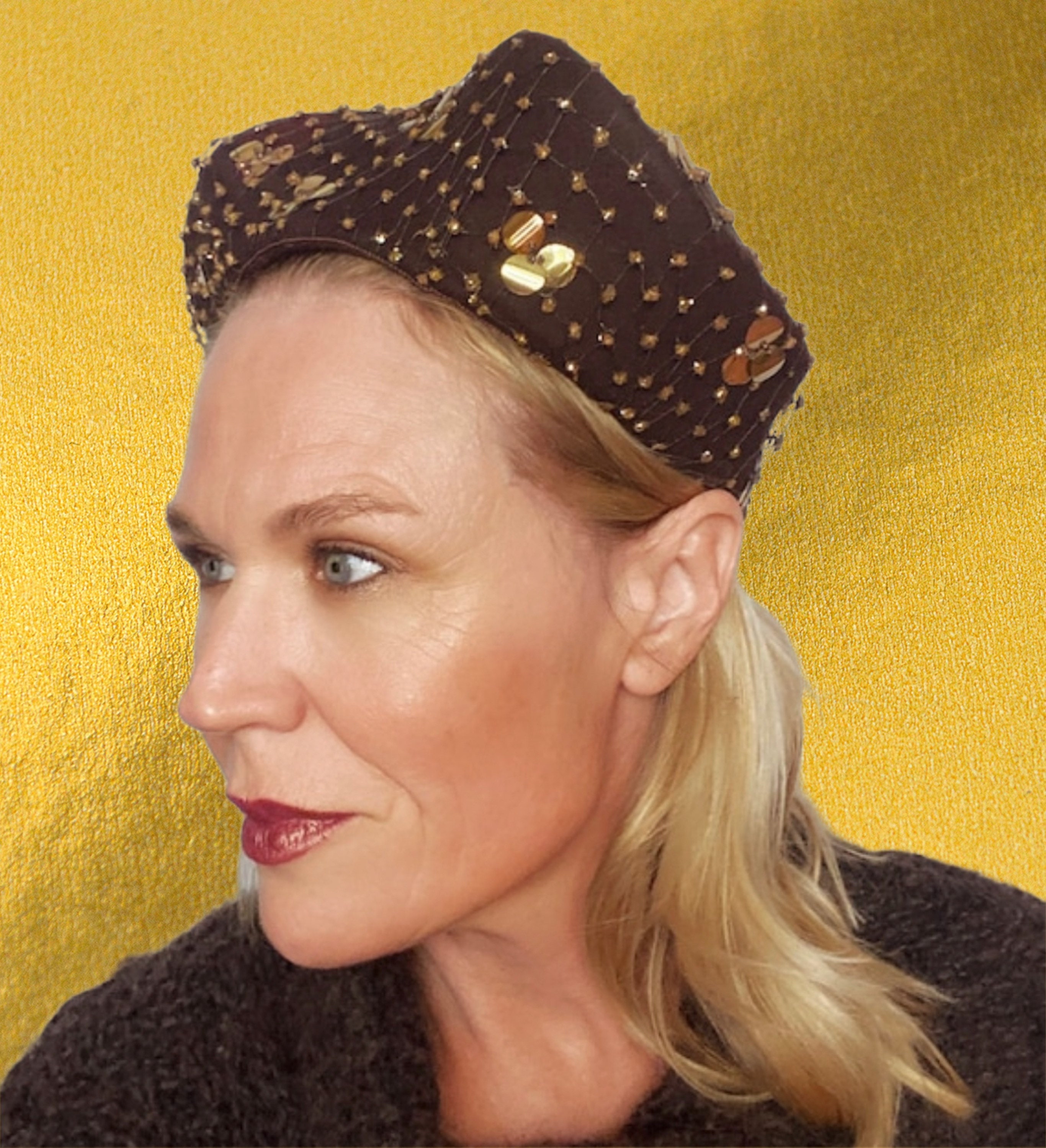 Vintage Brown and Gold Sequined Structured Hat - Etsy