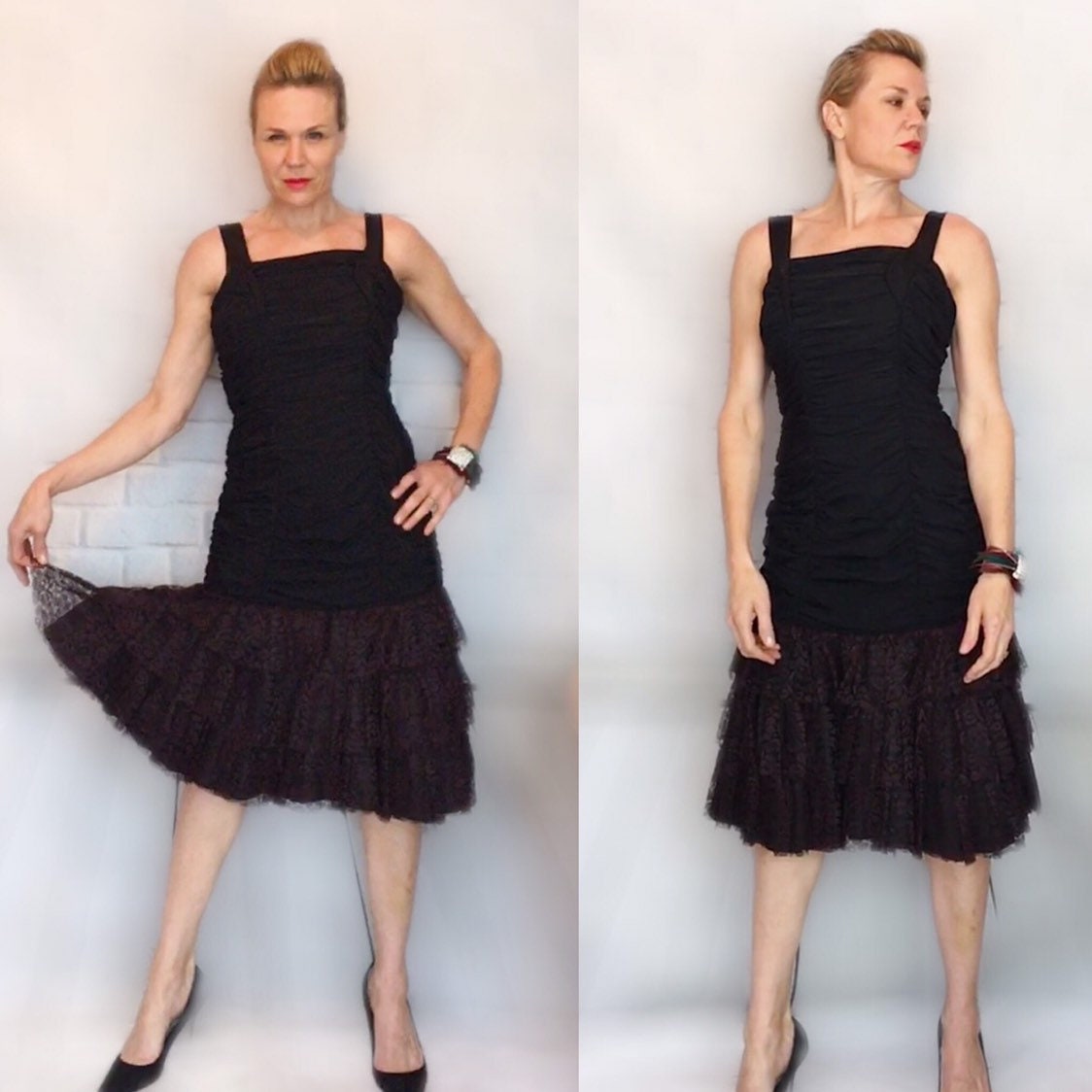 Ravishing Black Ruched Cocktail Dress Circa 1950s | Etsy