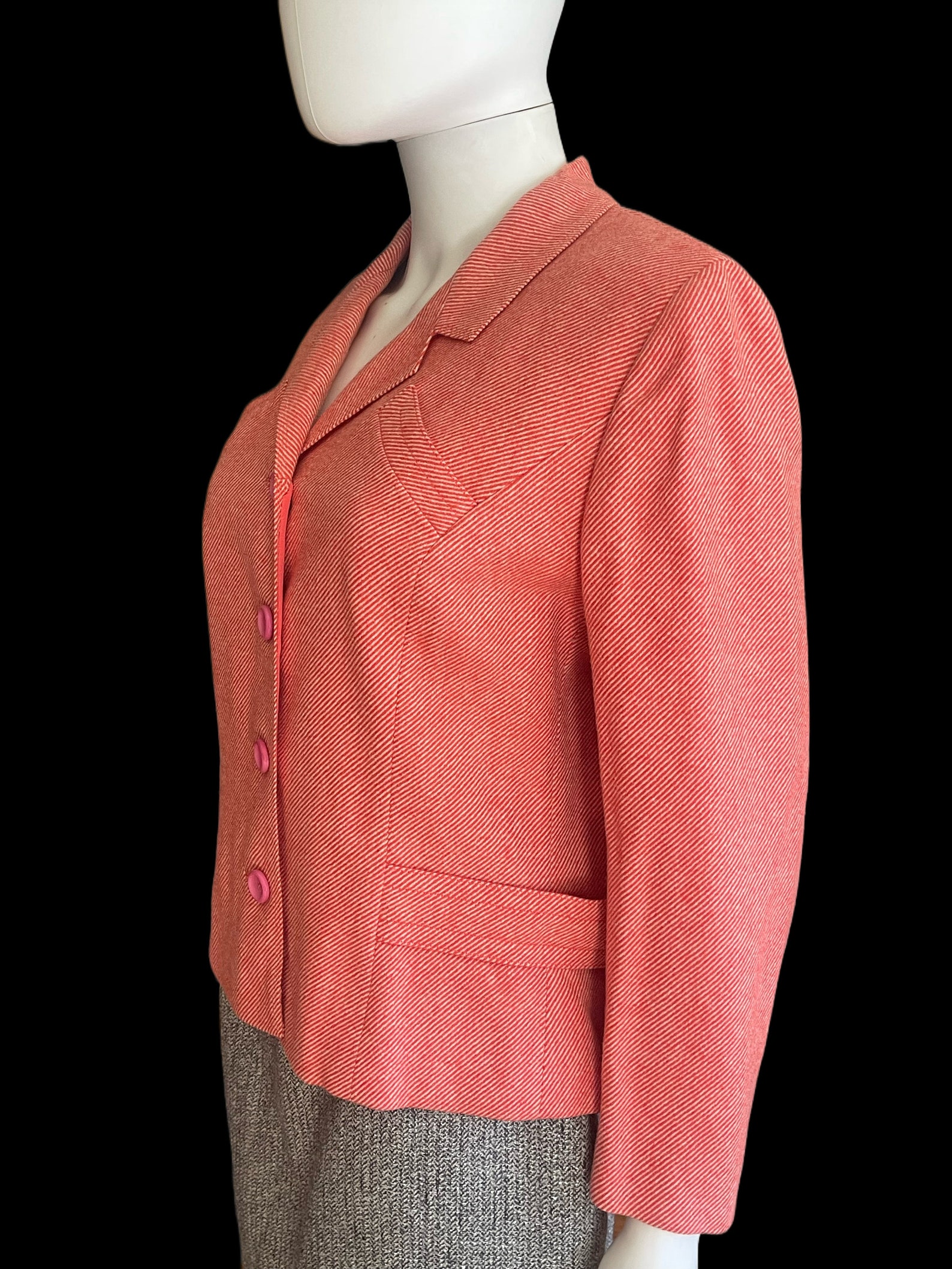 Mid Century Davidow Coral Red and Pink Striped Wool Box Jacket - Etsy